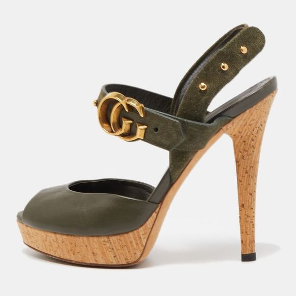 Gucci | Shoes | Gucci Olive Green Leather And Suede Gg Cork Platform ...